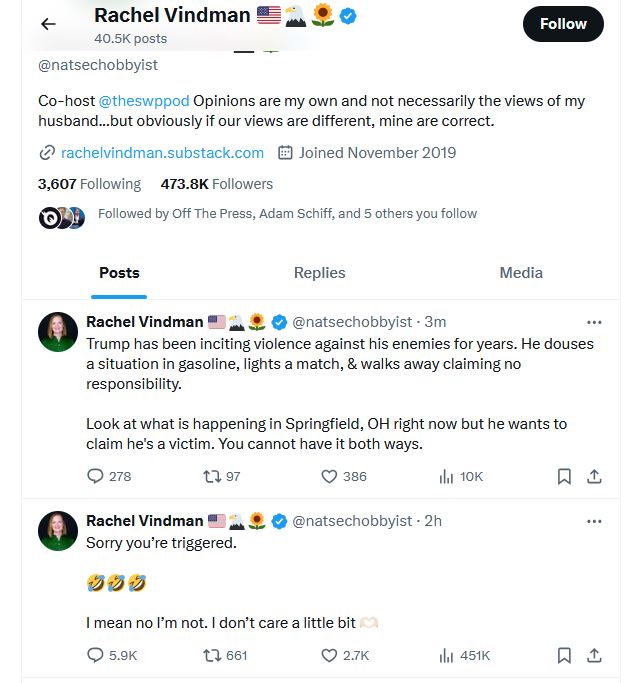 Rachel Vindman Mocks Concerns Over 2nd Trump Assassination Attempt